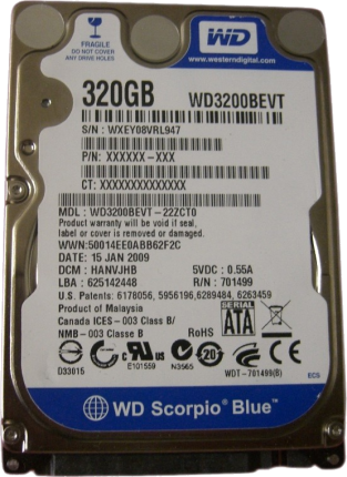 HDD Laptop Western Digital 320GB WD3200BEVT SATA2 II 8MB Buffer 3Gb/s 5400RPM. Hard disk ...