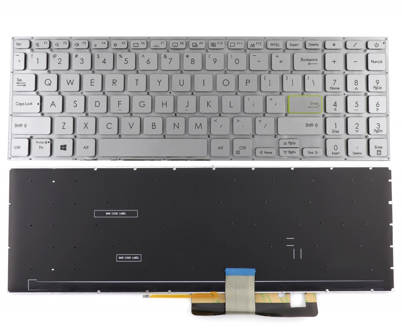 Tastatura Asus E510 iluminata fara rama layout US enter mic *Argintie ...