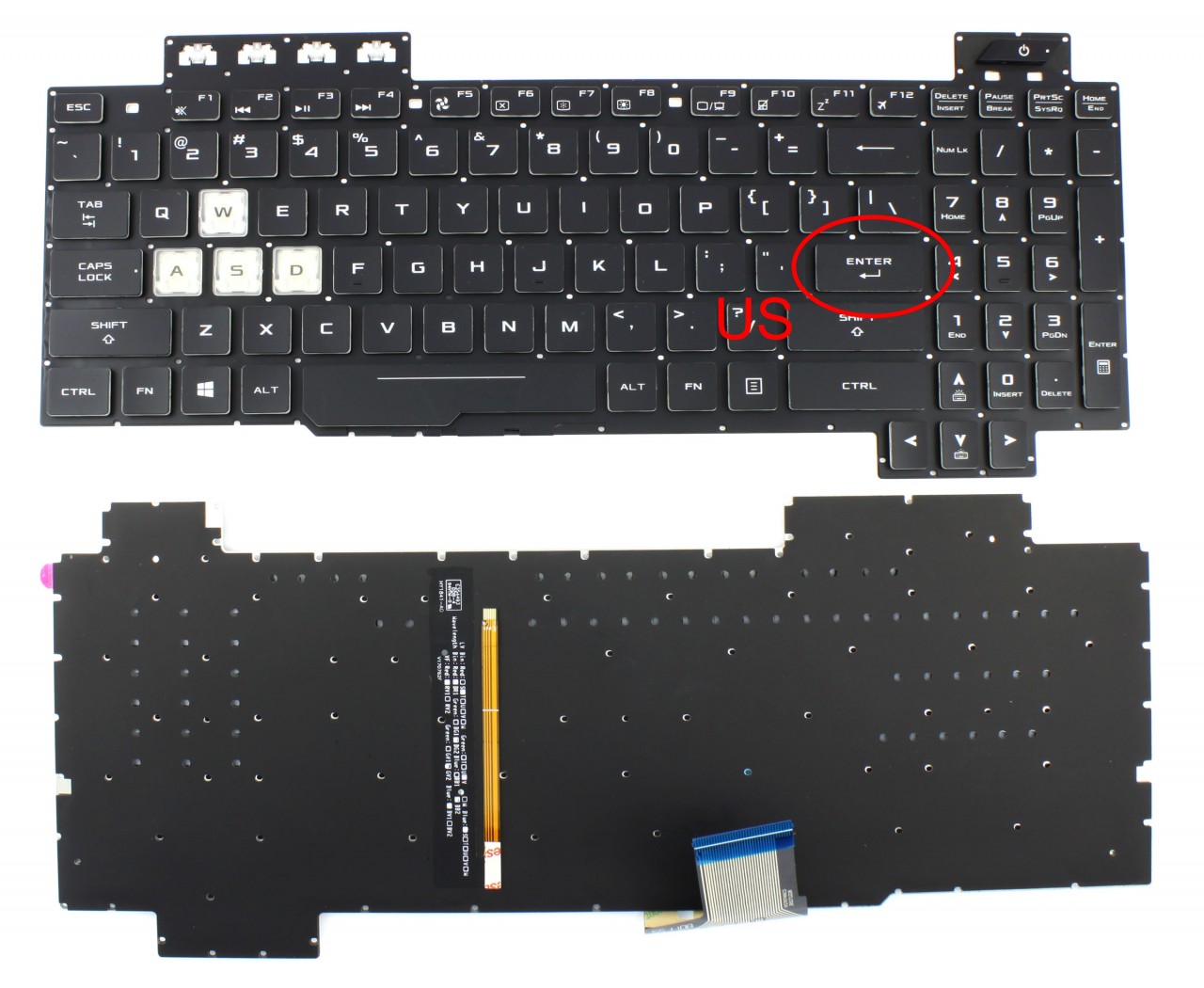 Tastatura Asus TUF Gaming FX705DD iluminata fara rama layout US enter ...